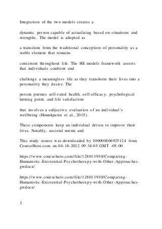 1Comparing Humanistic-Existential Psychotherapy with Oth | PDF