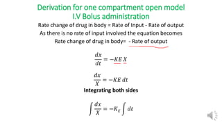 1 compartment model IV bolus administration equation | PPTX