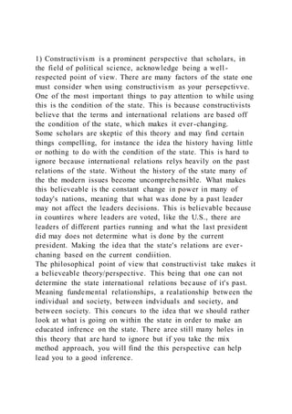 1) Constructivism is a prominent perspective that scholars, in the | PDF
