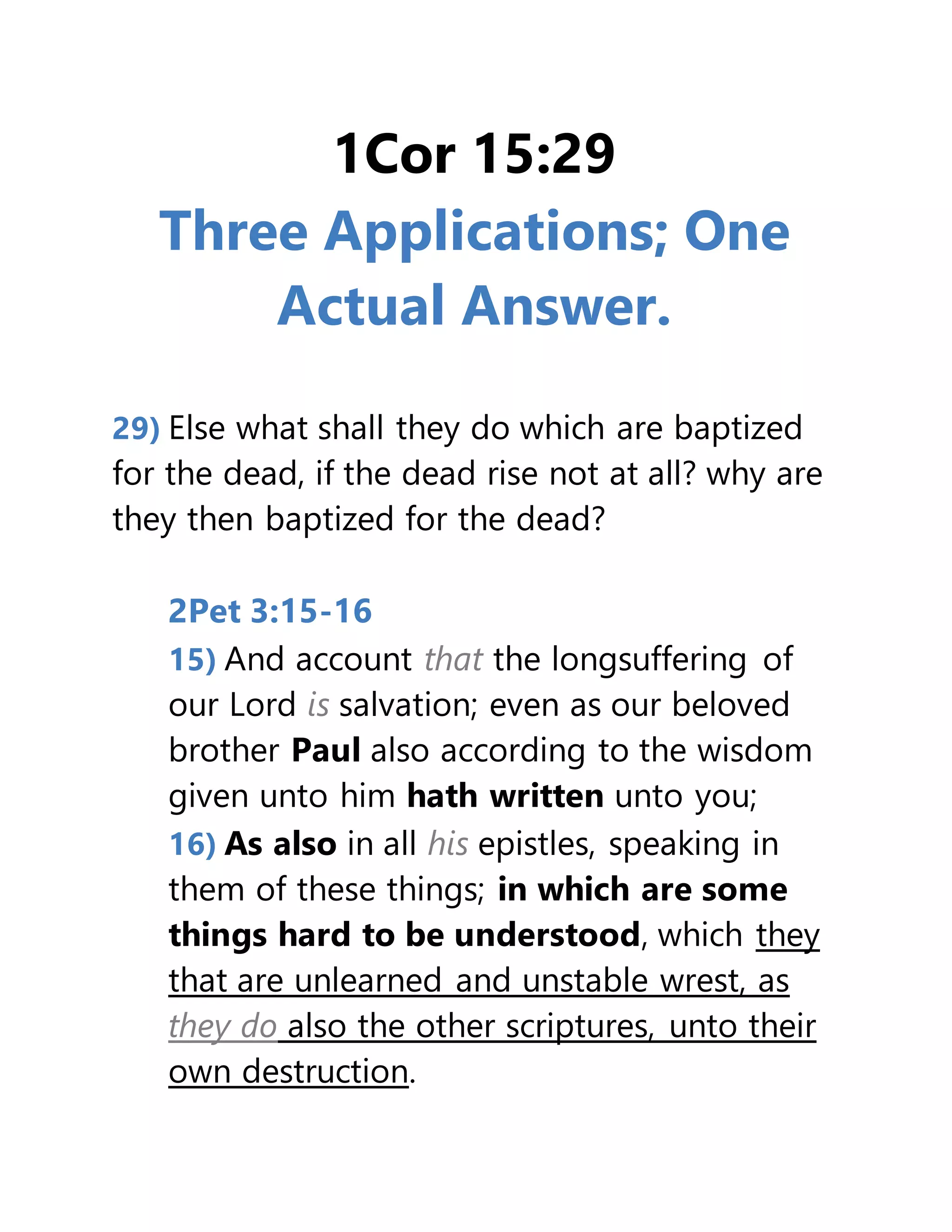1Cor 15:29 Three Applications One Interpretation | DOCX