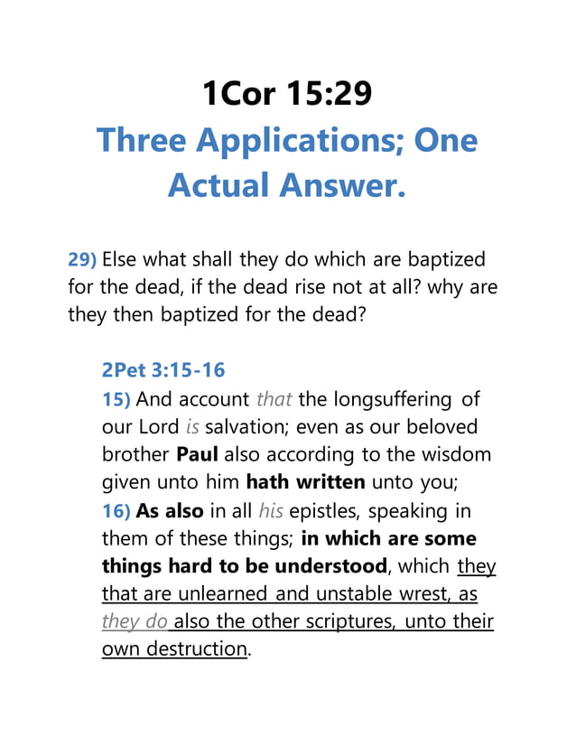 1Cor 15:29 Three Applications One Interpretation | DOCX