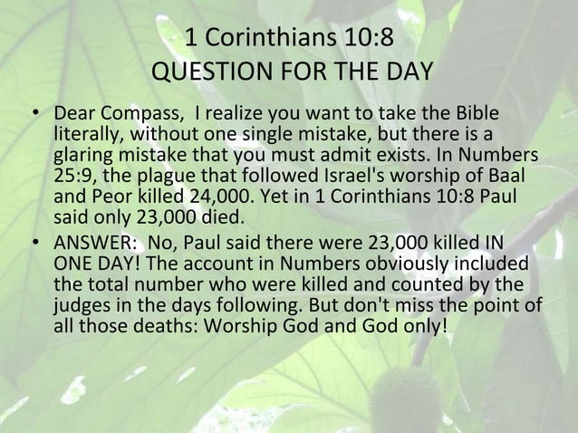 1 Corinthians 10;10, Moses Gave Land; Spiritualizing; The Spiritual ...