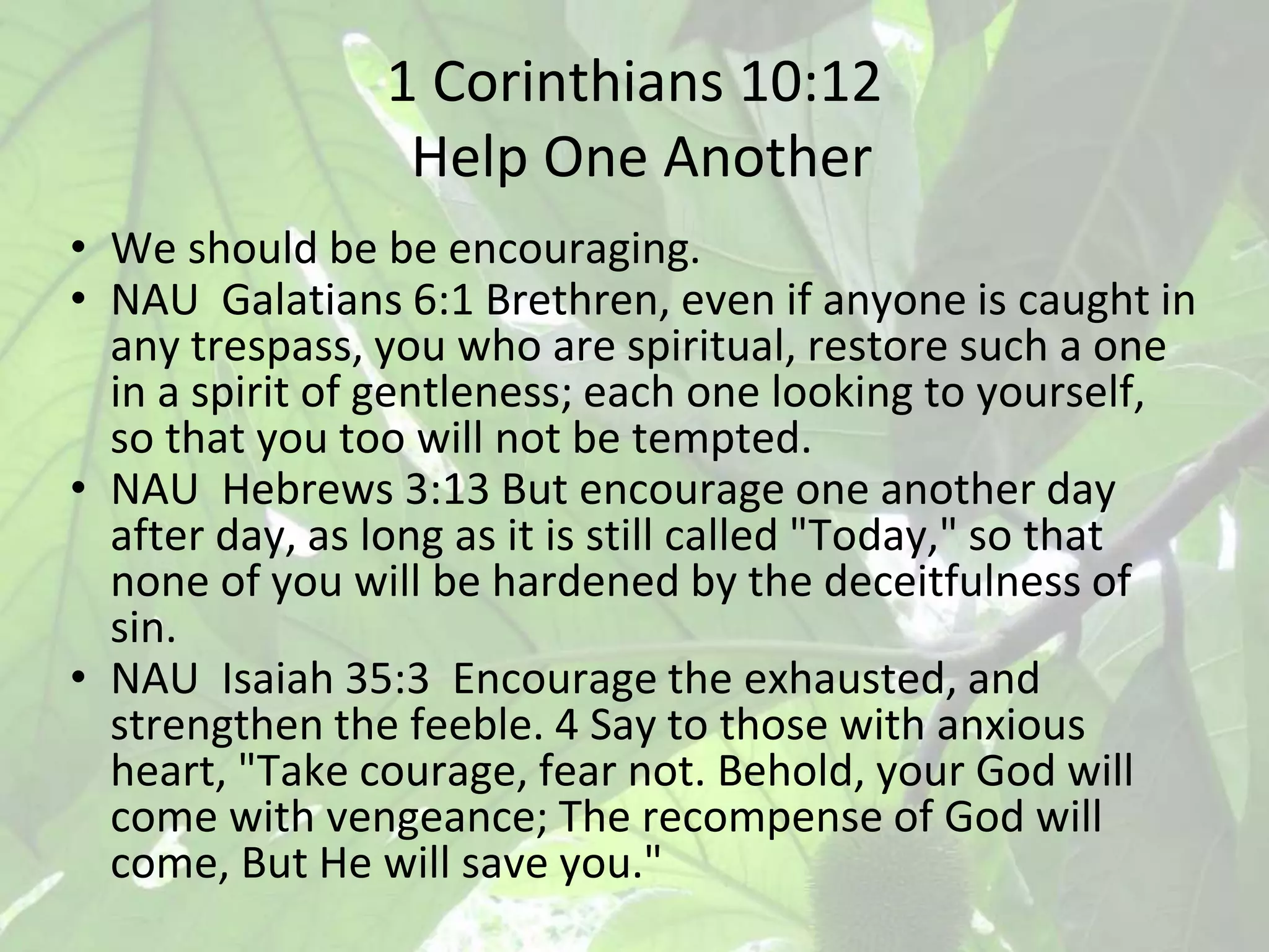 1 Corinthians 10;11-33, Scripture is example; OT NT Bible Cross References; Love Help One ...