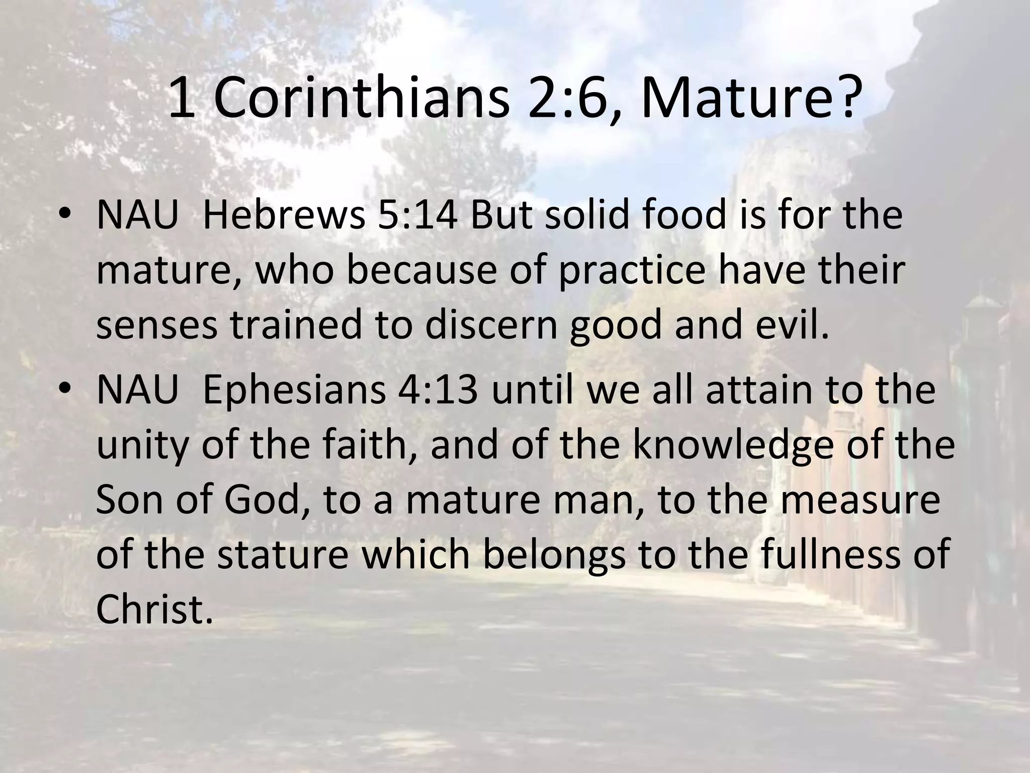 1 Corinthians 2, Heaven; Illumination Of The Holy Spirit; Mature ...
