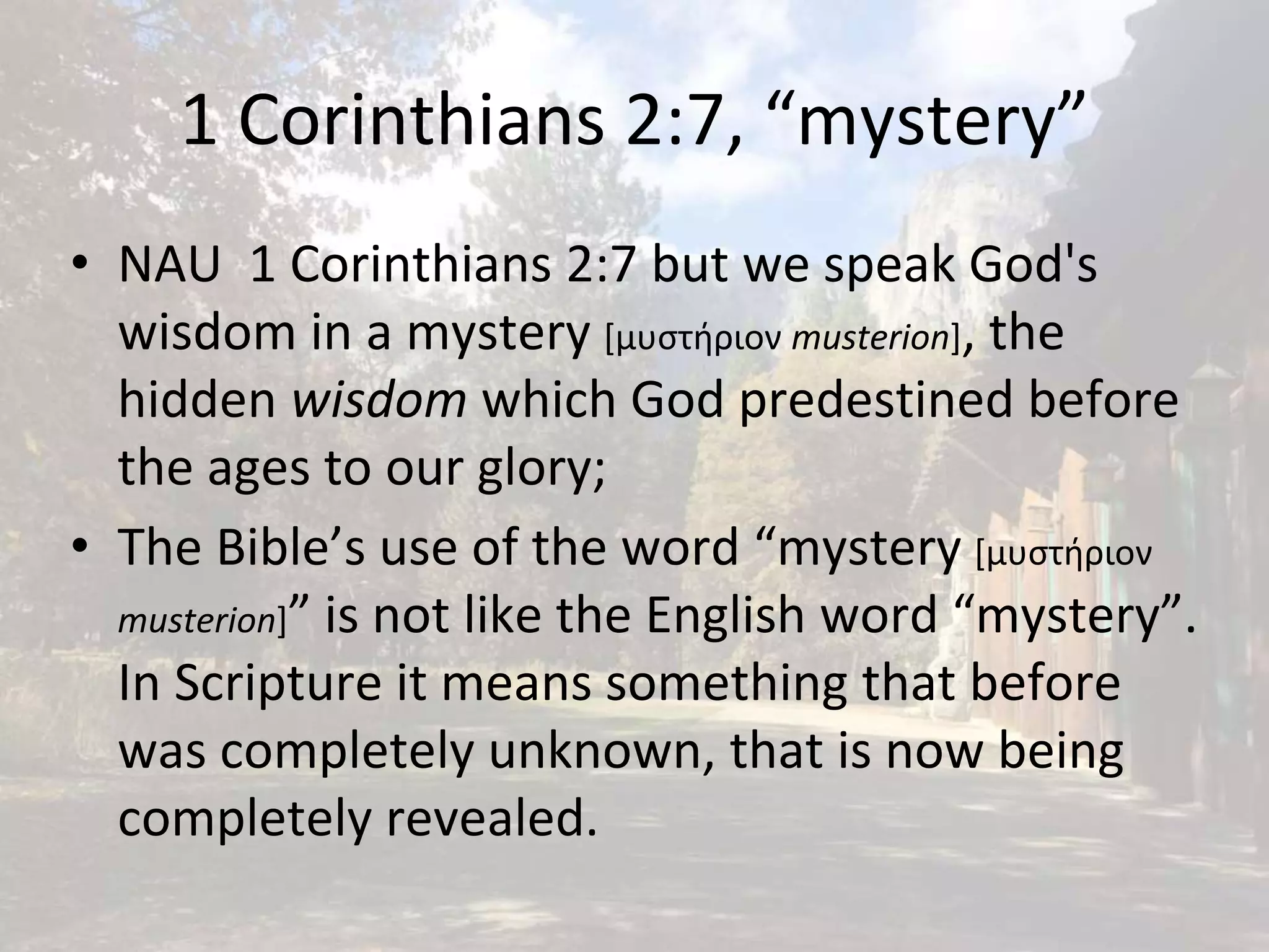 1 Corinthians 2, Heaven; Illumination Of The Holy Spirit; Mature ...