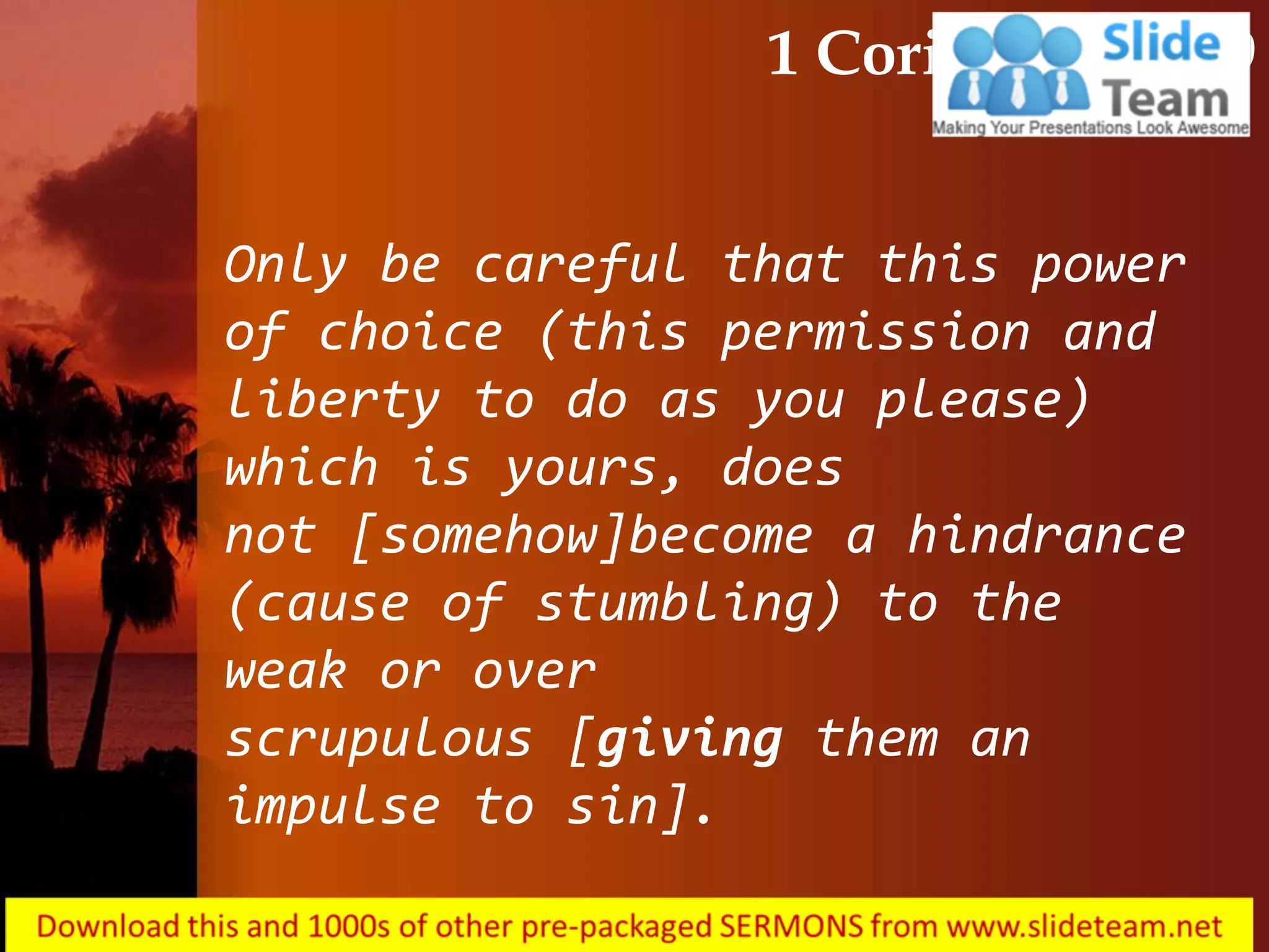 1 corinthians 8 9 a stumbling block to the weak power point church ...