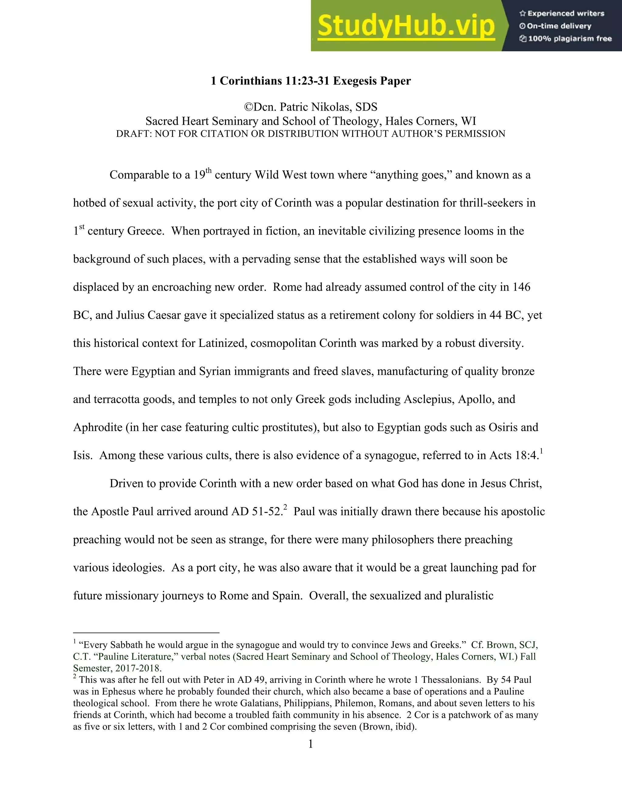 1 Corinthians Exegesis Paper.Pdf