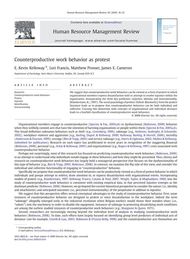 Counterproductive work behavior as protest | PDF | Career Planning ...