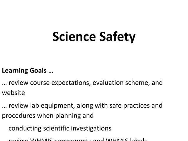 grade 10 Course Intro, WHMIS, Safety.ppt | Secondary Education | Education