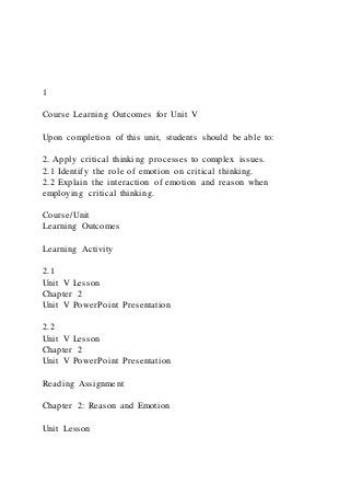1 Course Learning Outcomes for Unit V Upon completion | PDF