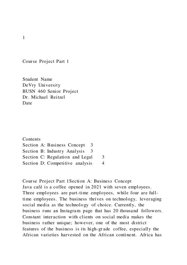 1Course Project Part 1Student NameDeVry University | PDF
