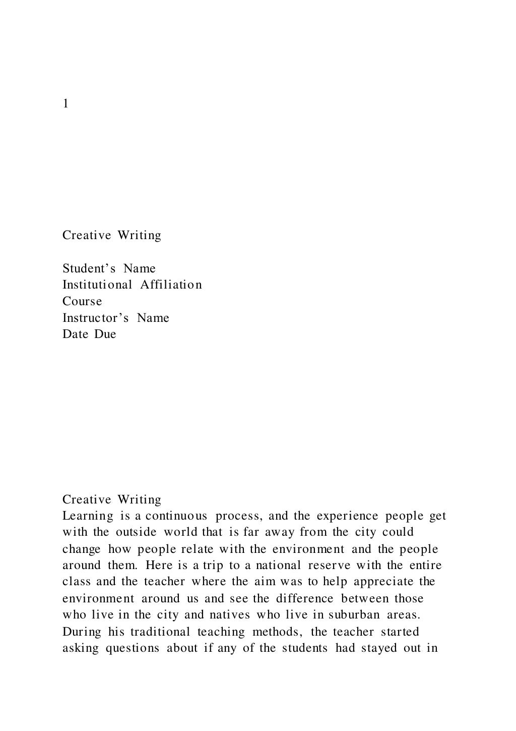 1Creative WritingStudent’s NameInstitutional | PDF
