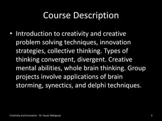 Creativity and Innovation - course introduction - الإبداع والابتكار ...