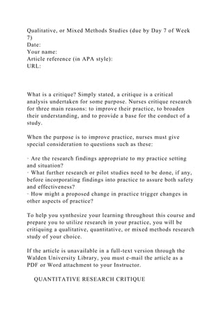 (1) Critique Template for a Qualitative StudyNURS 6052Week.docx