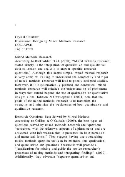 1Crystal Courtner Discussion Designing Mixed Methods Rese | PDF