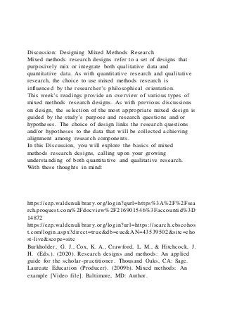 1Crystal Courtner Discussion Designing Mixed Methods Rese | PDF