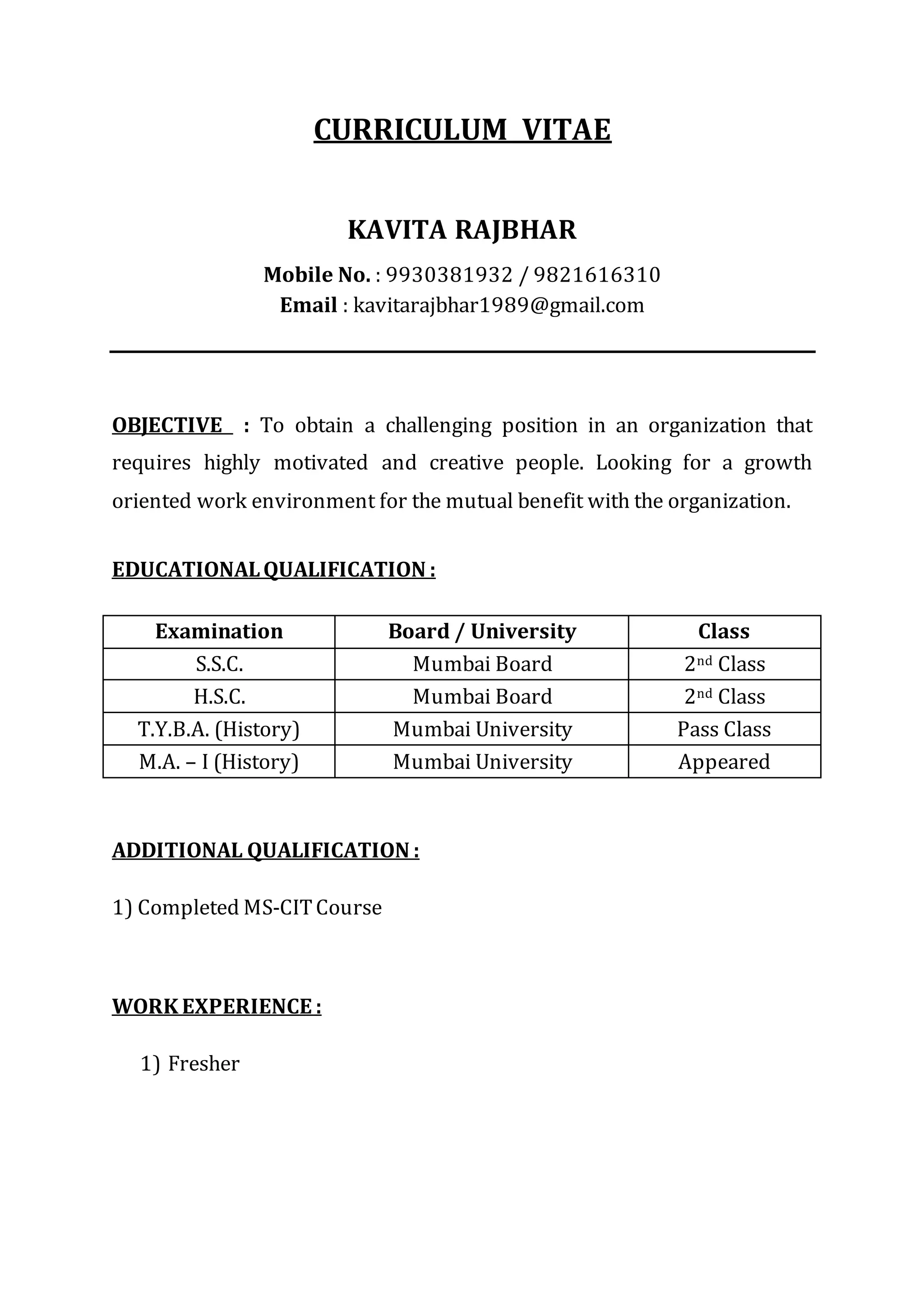 1 curriculum vitae | DOCX