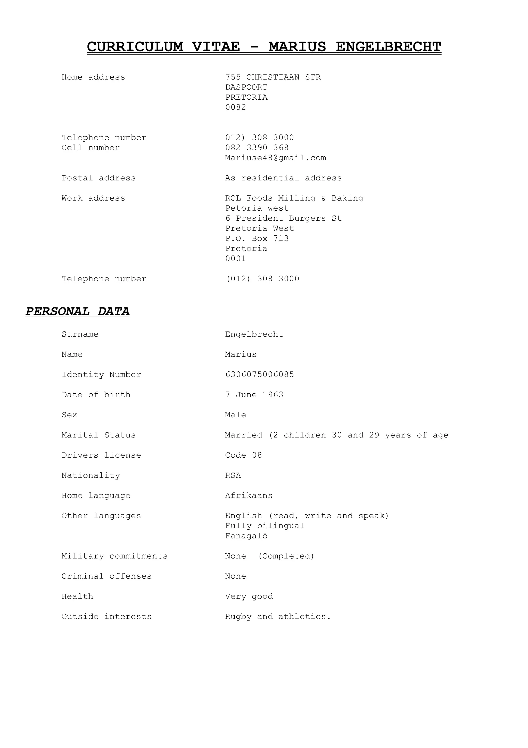 1 curriculum vitae_marius_engelbrecht_electrcian | DOC | Indoor Environmental Quality | Home ...