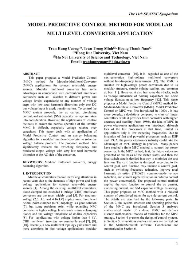 [1_CV] Model Predictive Control Method for Modular Multilevel Converter Applications | PDF