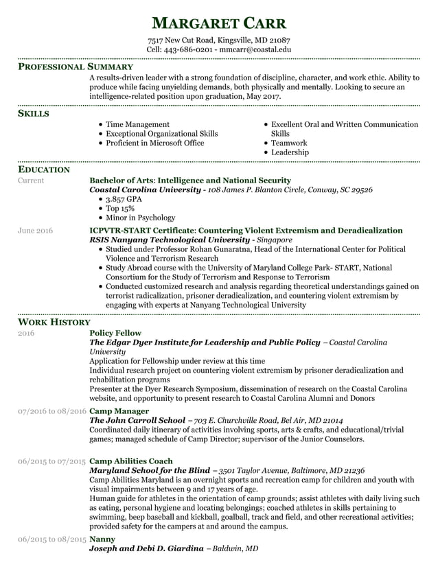 Margaret Carr Resume (1) (1) | PDF | College Education | Education