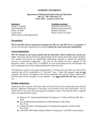 ME 121 Syllabus_FALL_2016_090216 | PDF