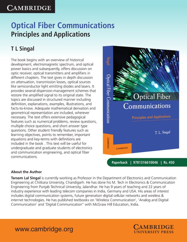 T L Singal's Optical_Fiber_Communications_leaflet | PDF | Computer Networking | Computing