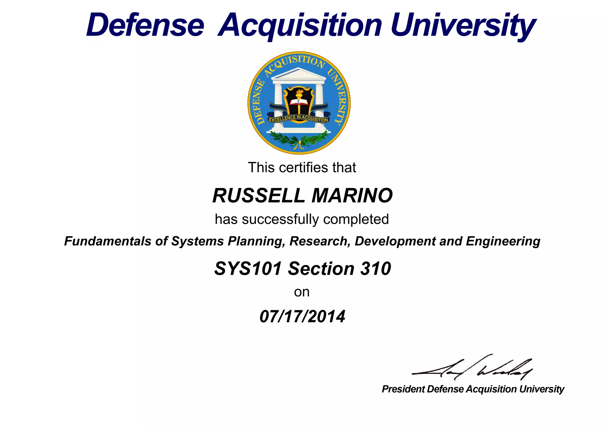 Marino DAU SYS101 Cert2014 | PDF