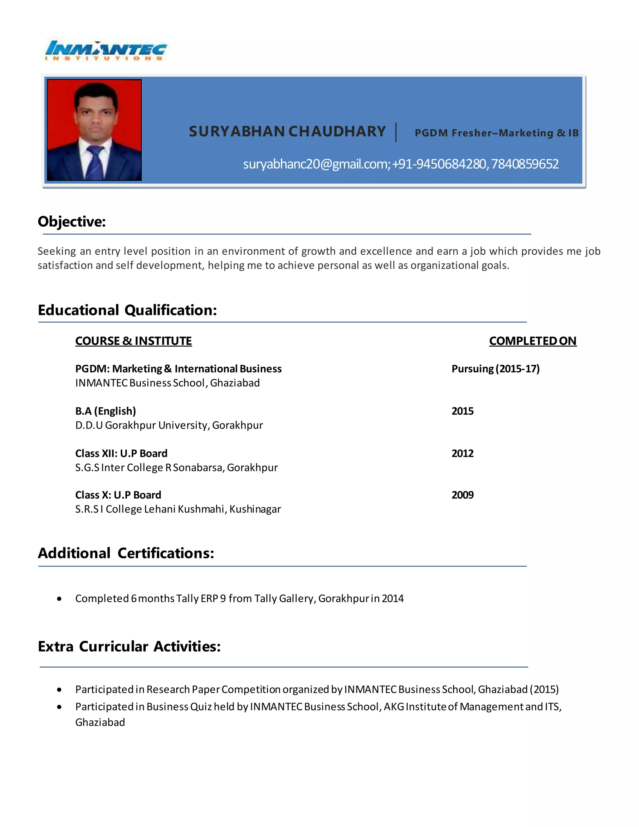 Suryabhan Chaudhary Resume fresher | DOCX