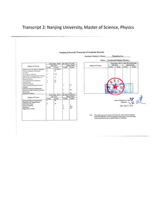 Transcripts_Physics_Xiaochen Liu | PDF | Postgraduate Education | College Education