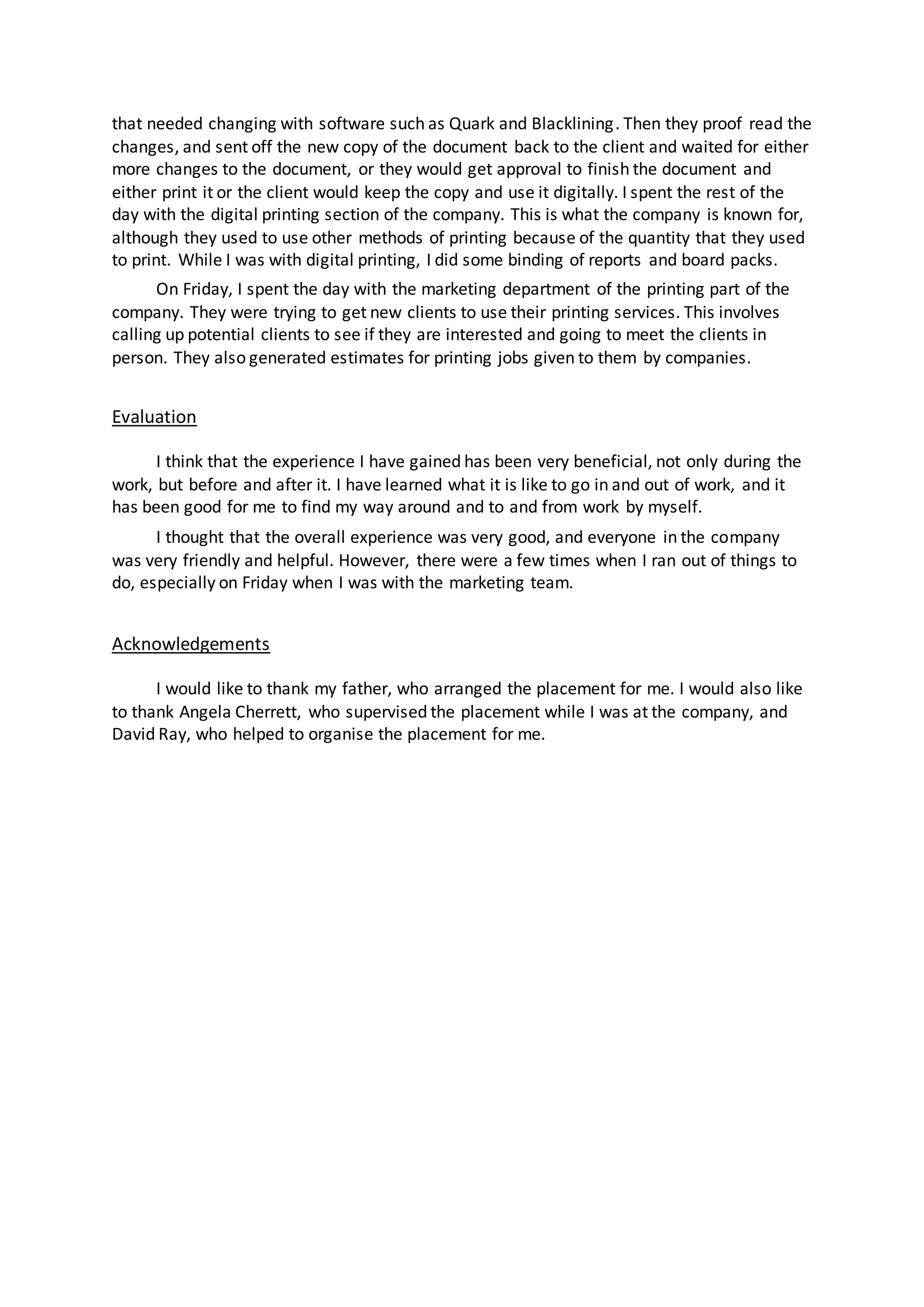 Work Experience Report | DOCX
