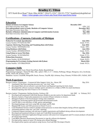 Brad C Tilton Resume_2016_Cert | PDF
