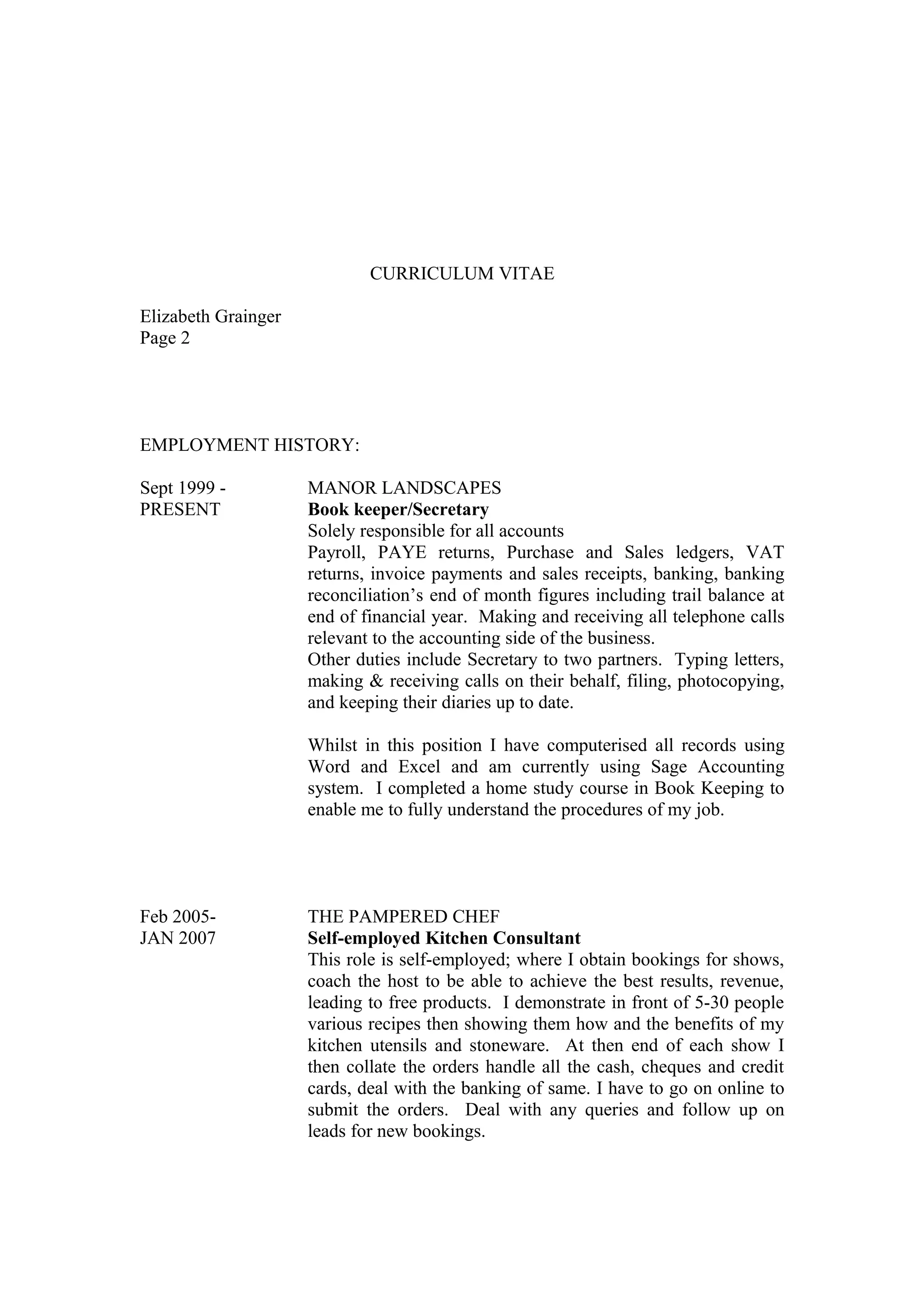 CURRICULUM VITAE - liz grainger | DOC