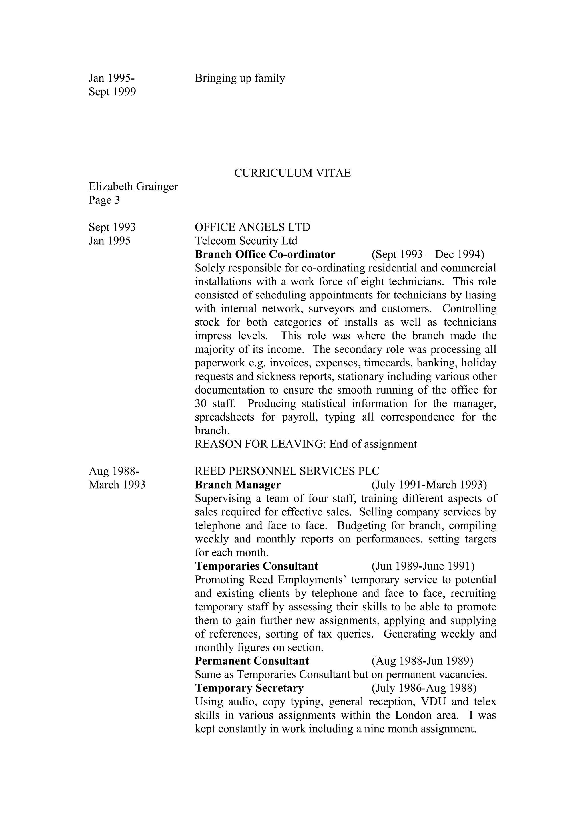 CURRICULUM VITAE - liz grainger | DOC