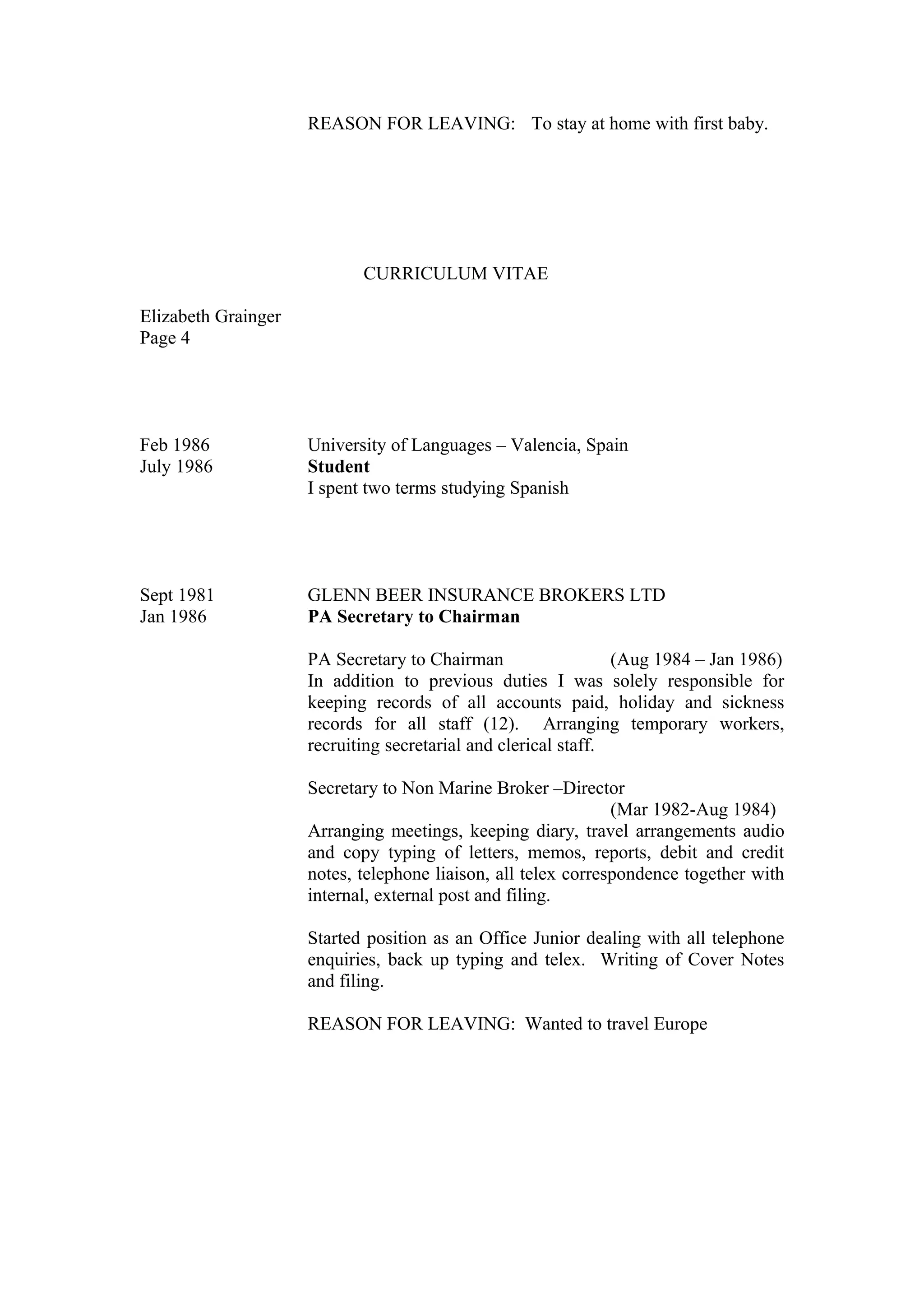 CURRICULUM VITAE - liz grainger | DOC