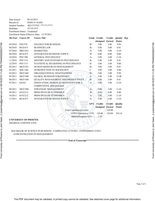 JNash_UOP Transcript | PDF