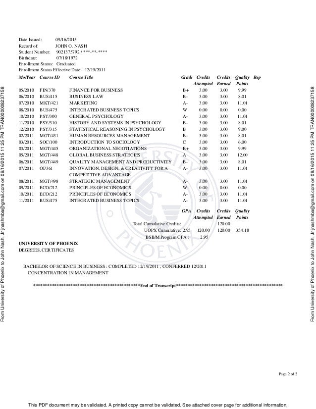 JNash_UOP Transcript