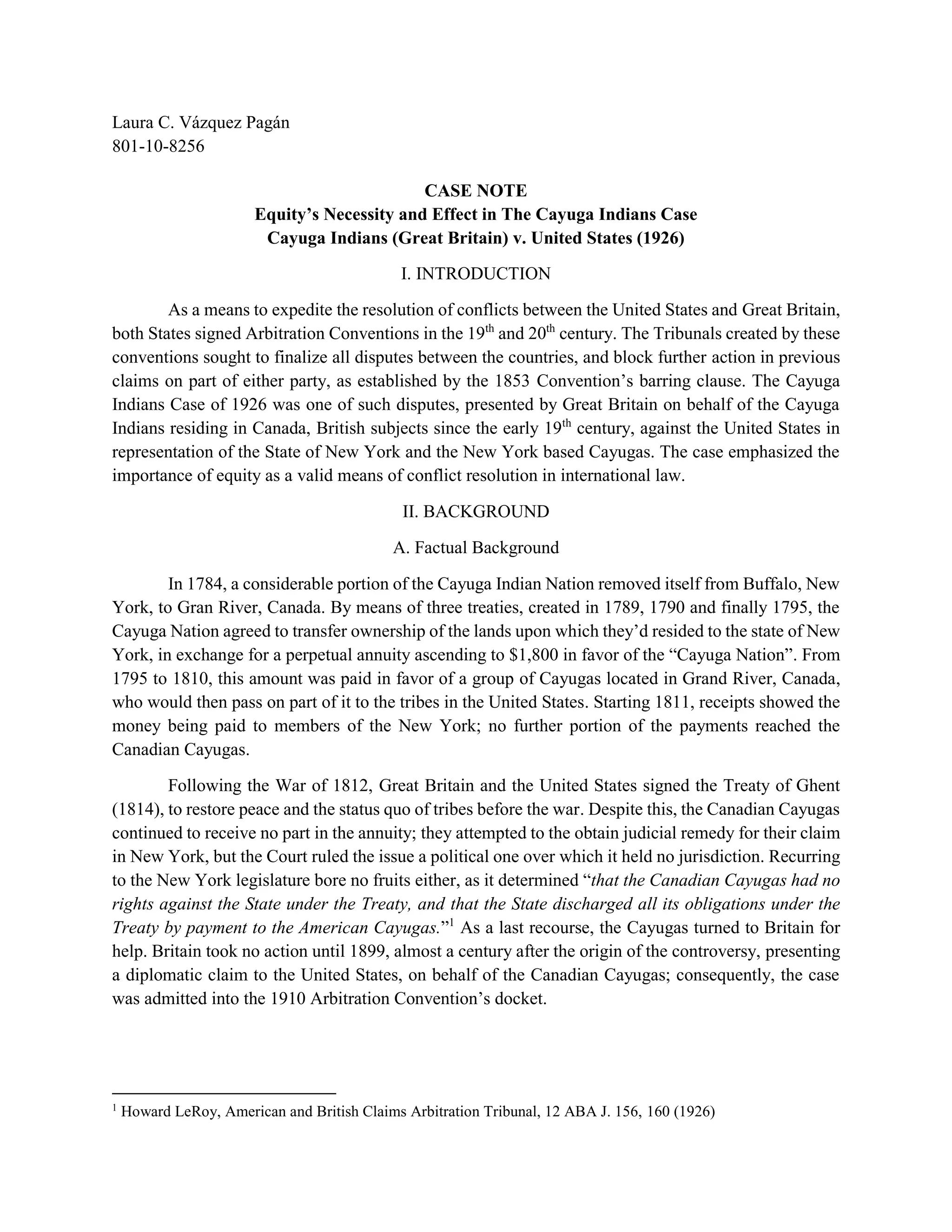 Case Note International Law Cayuga Case | PDF