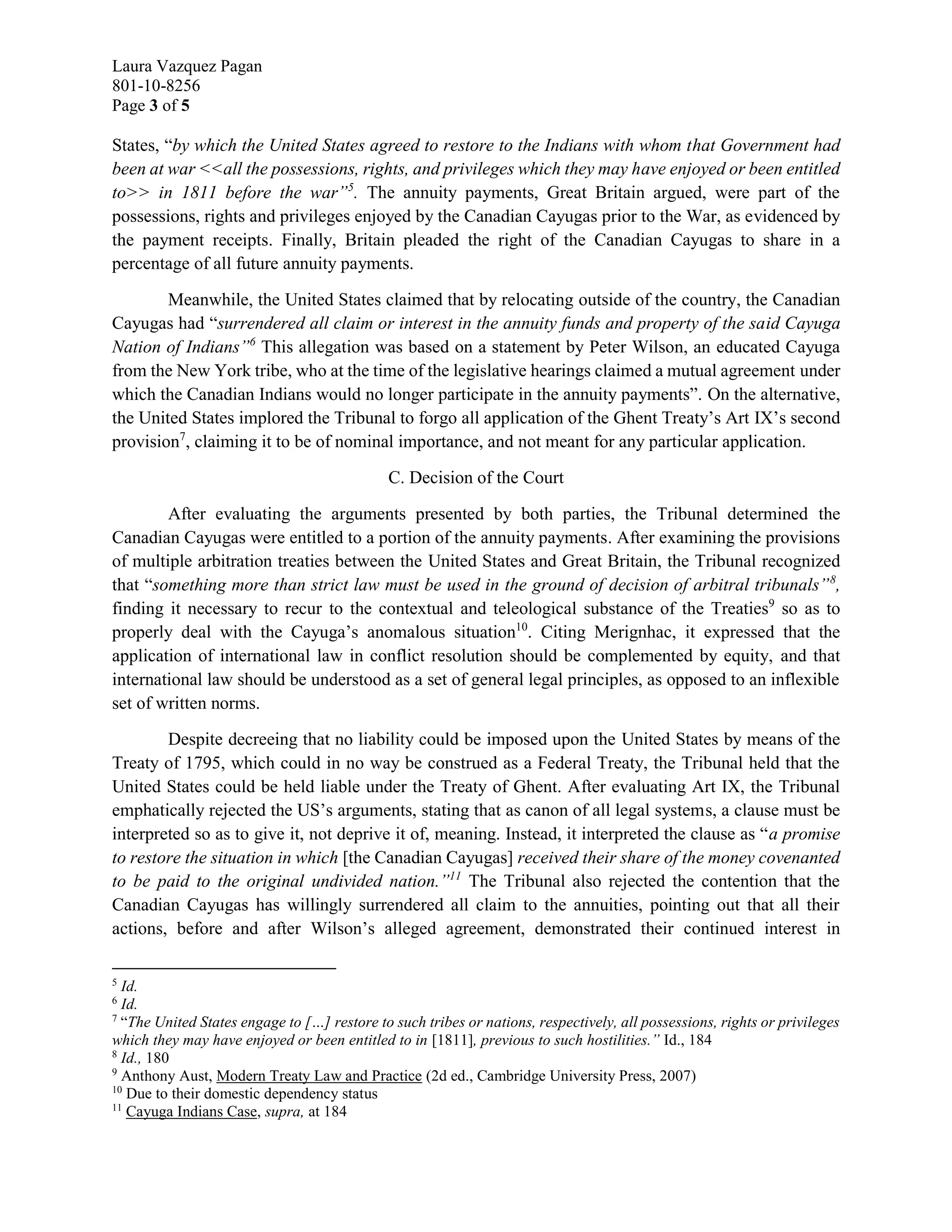Case Note International Law Cayuga Case | PDF