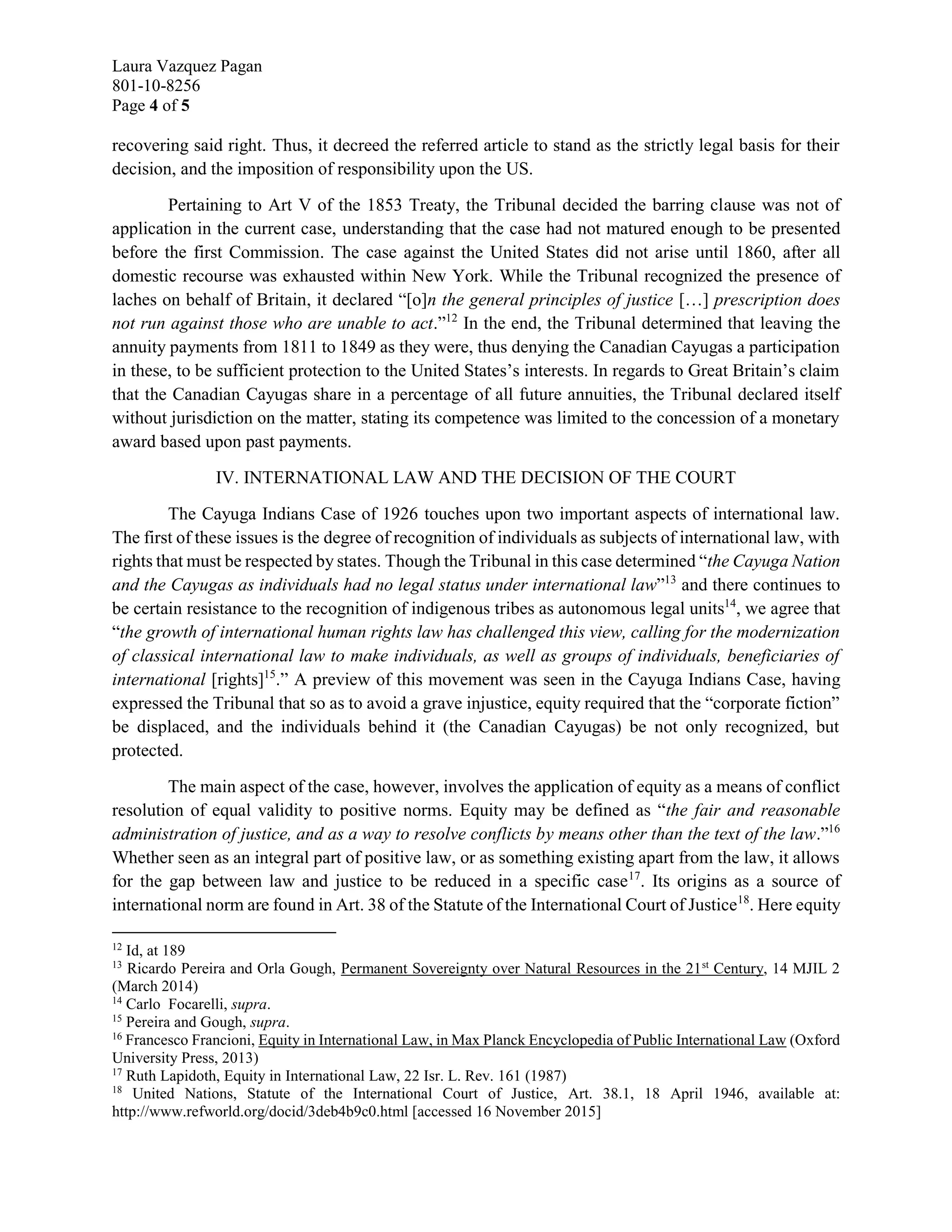 Case Note International Law Cayuga Case | PDF