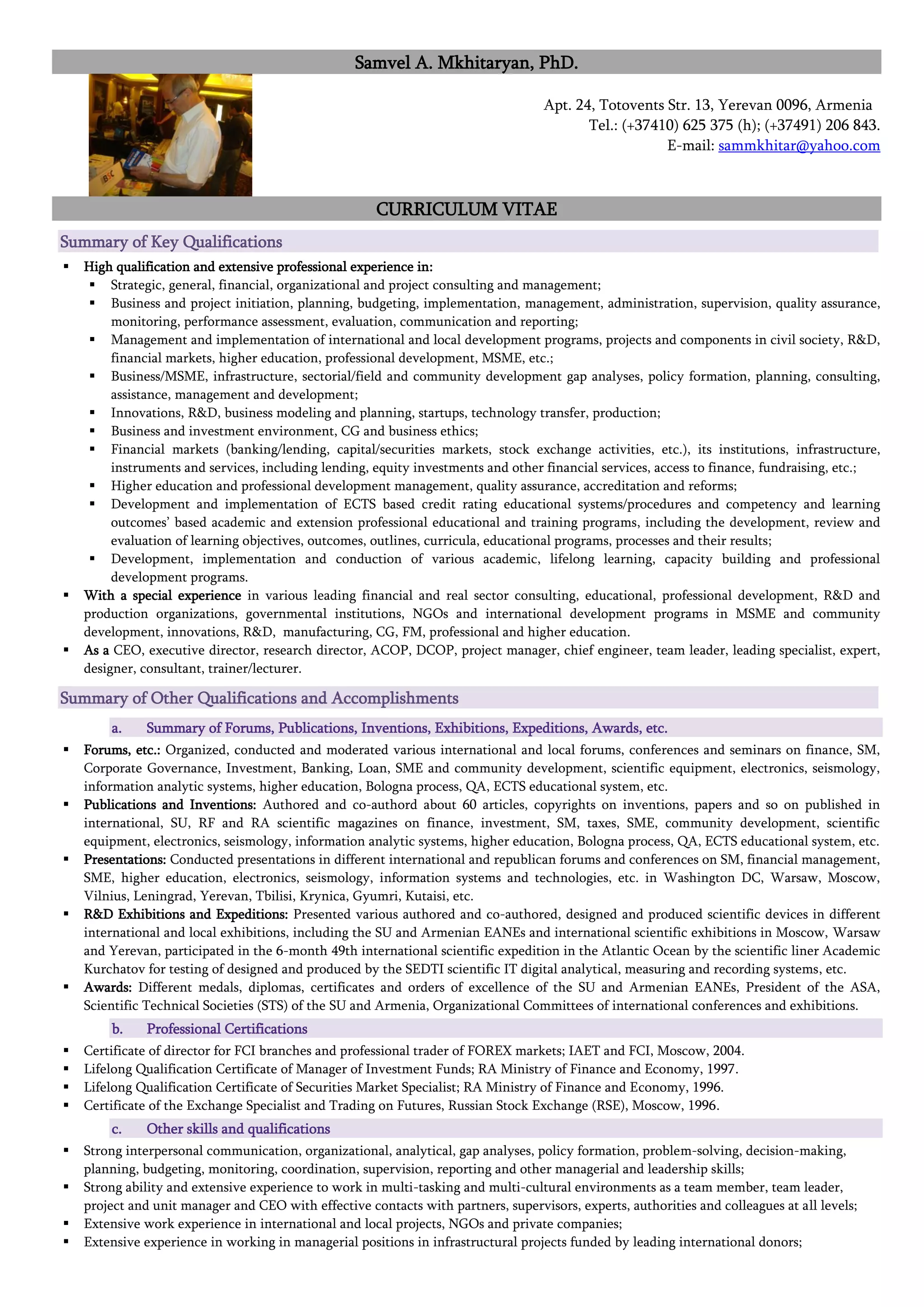 CV_Samvel Mkhitaryan_SAM_Det_Eng_Gen PM_06102016 | PDF