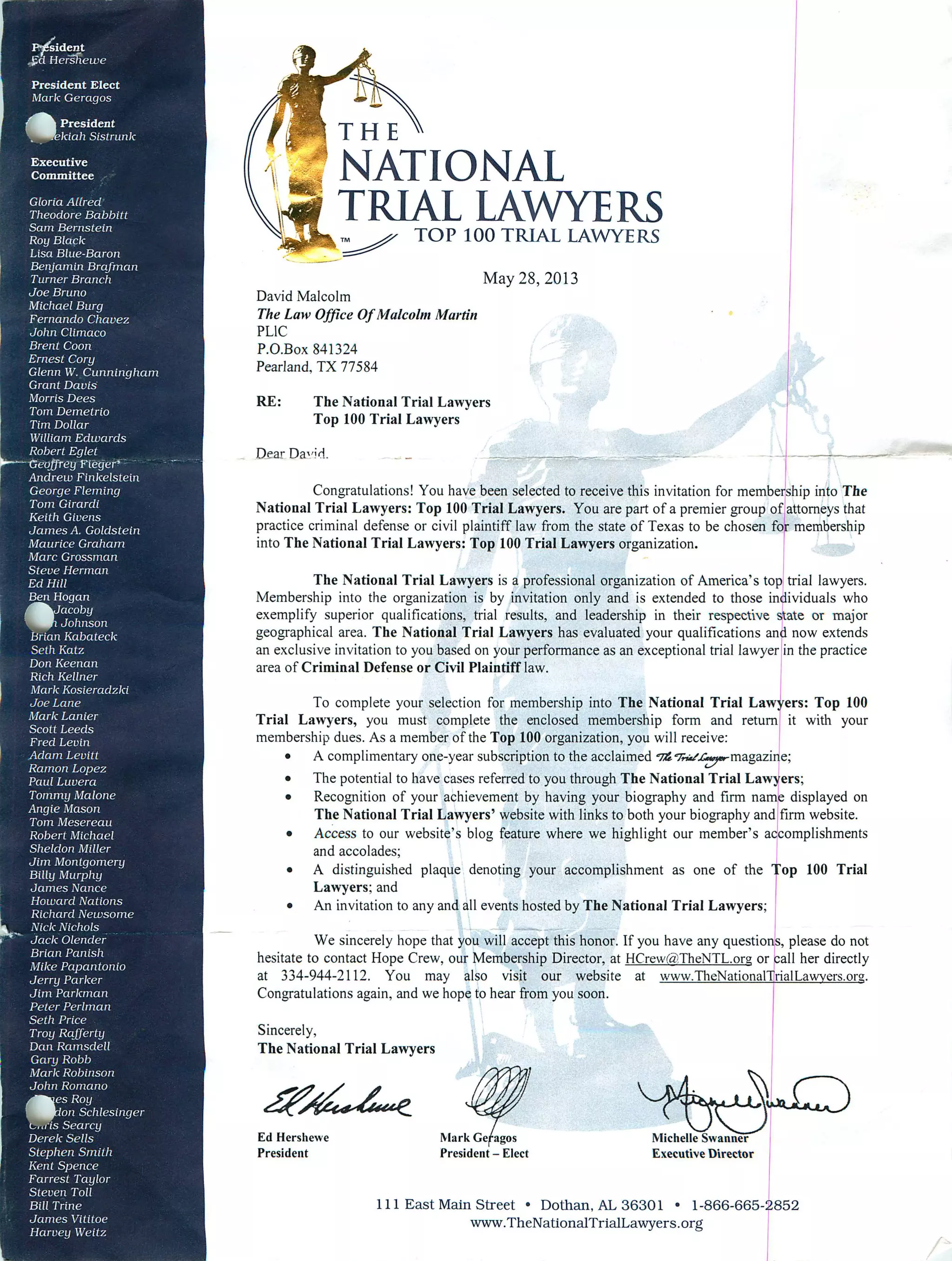 National Trial Lawyers Top 100 Trial Lawyers Invitation | PDF
