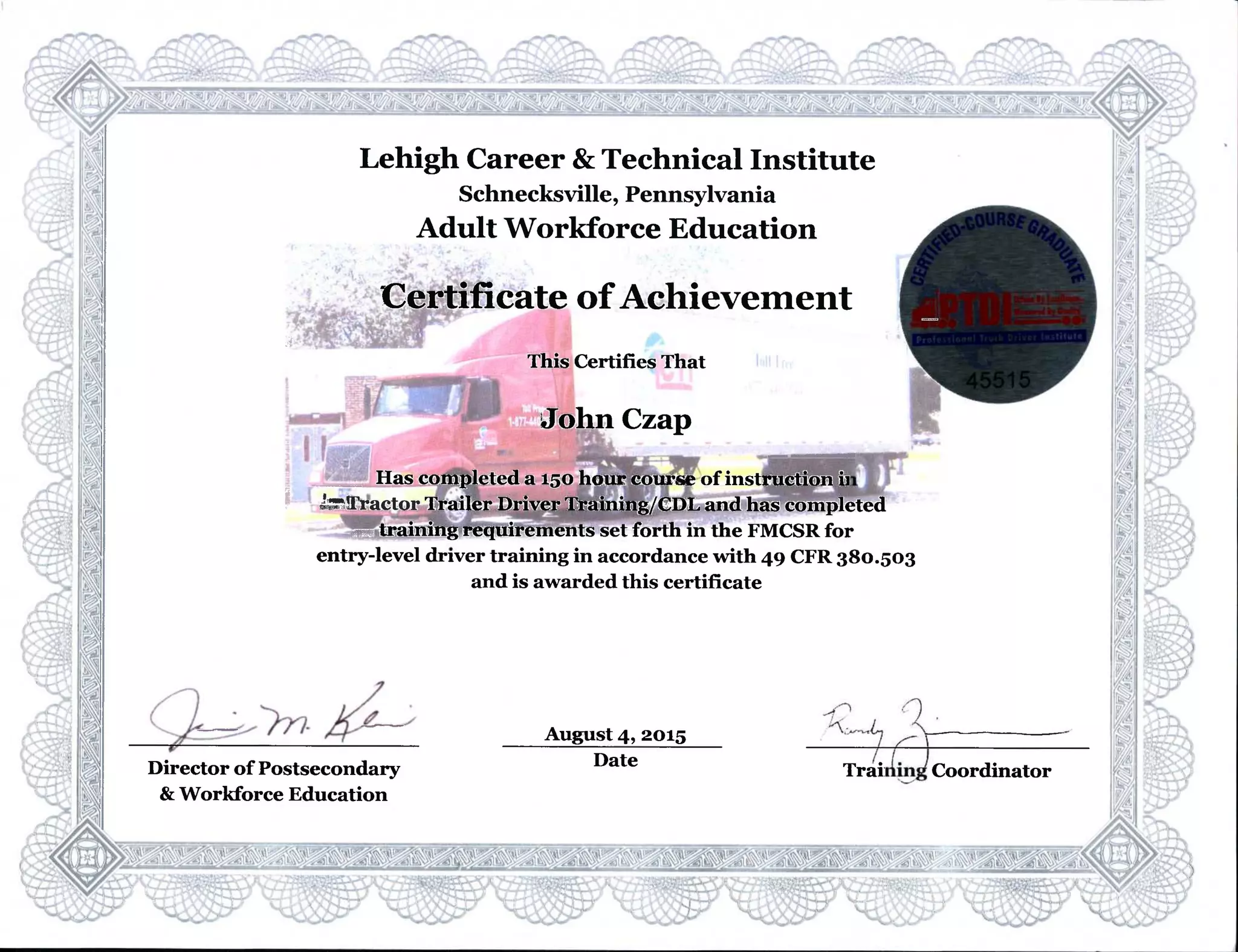 Lehigh Career & Technical Institute_CDL Class A_August 2015 | PDF