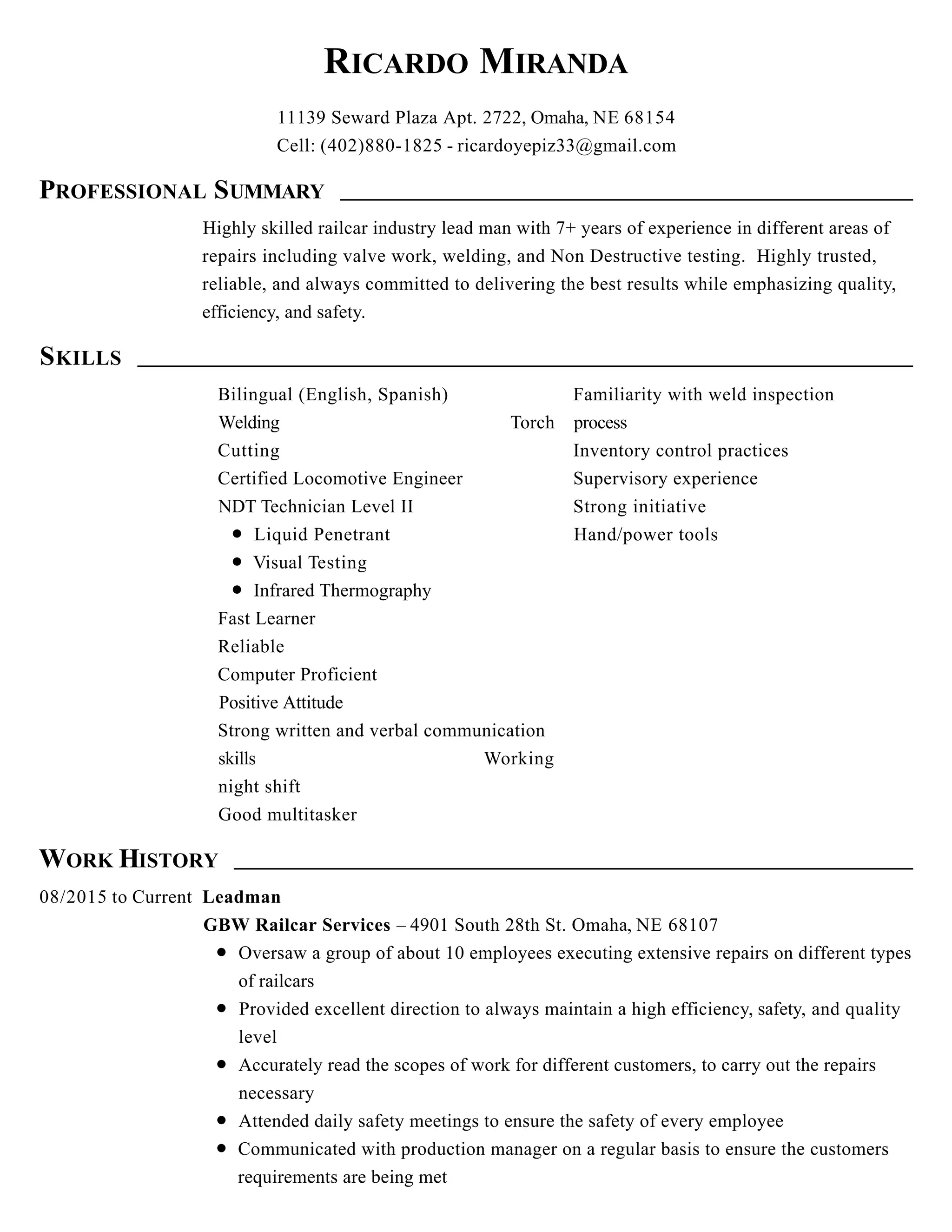 Ricardo Miranda Resume | PDF | Manufacturing Industry | Industries