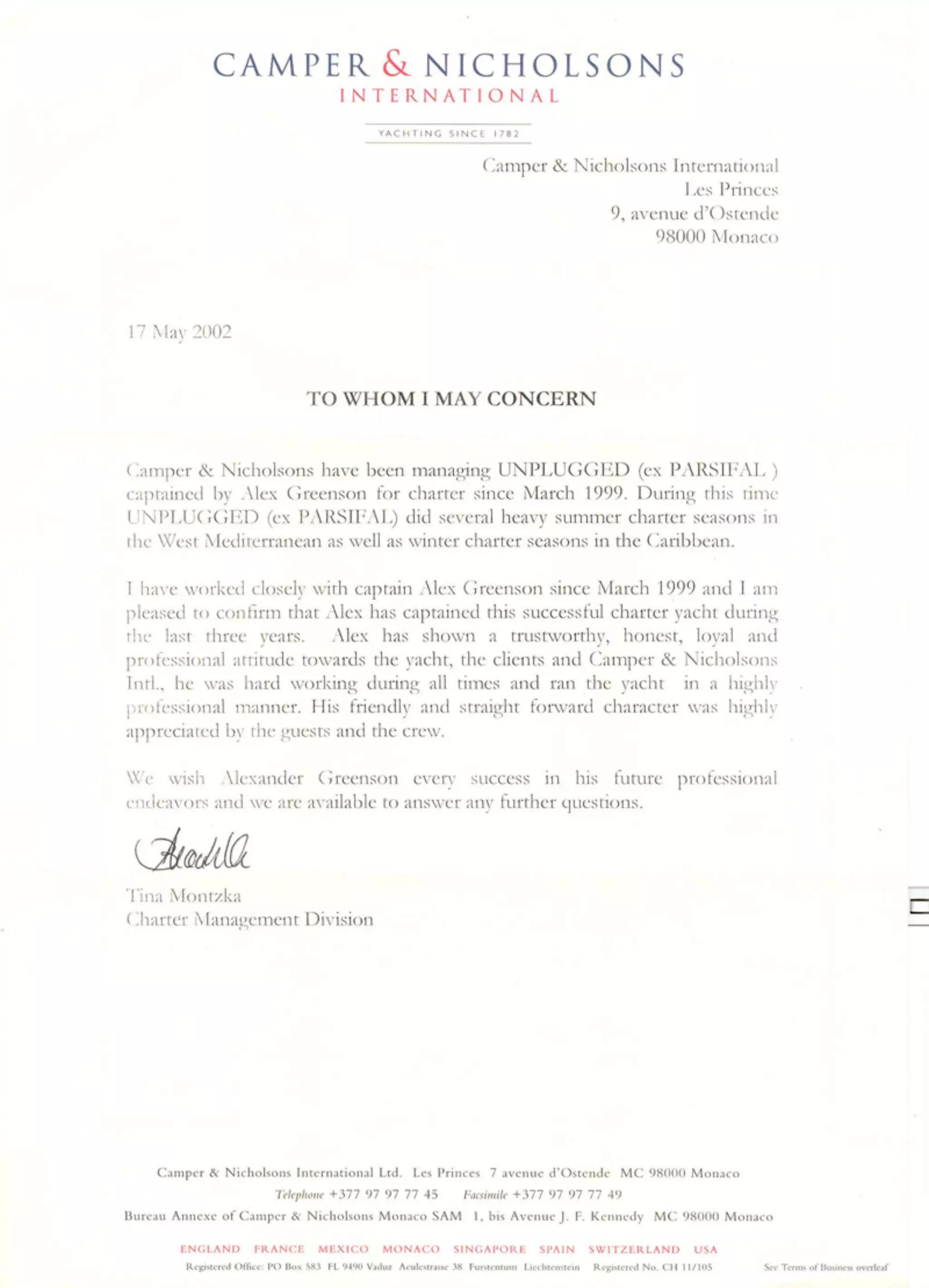 Ref Letter Tina Montzka | PDF