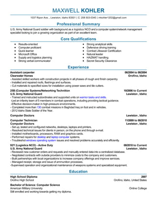 Maxwell Kohler Resume | PDF