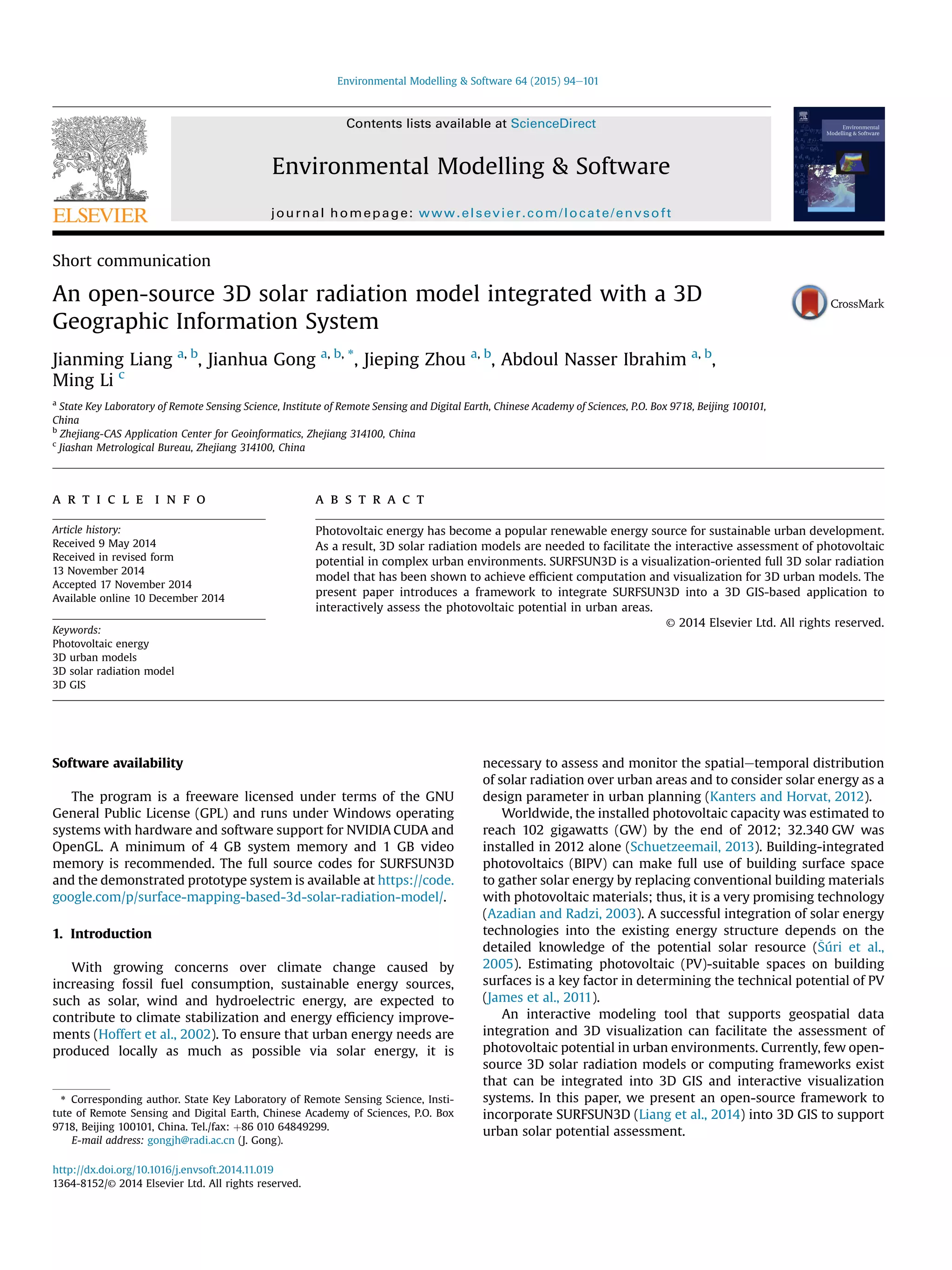 An Open Source 3d Solar Radiation Model Integrated With A 3d Geographic Information System Pdf