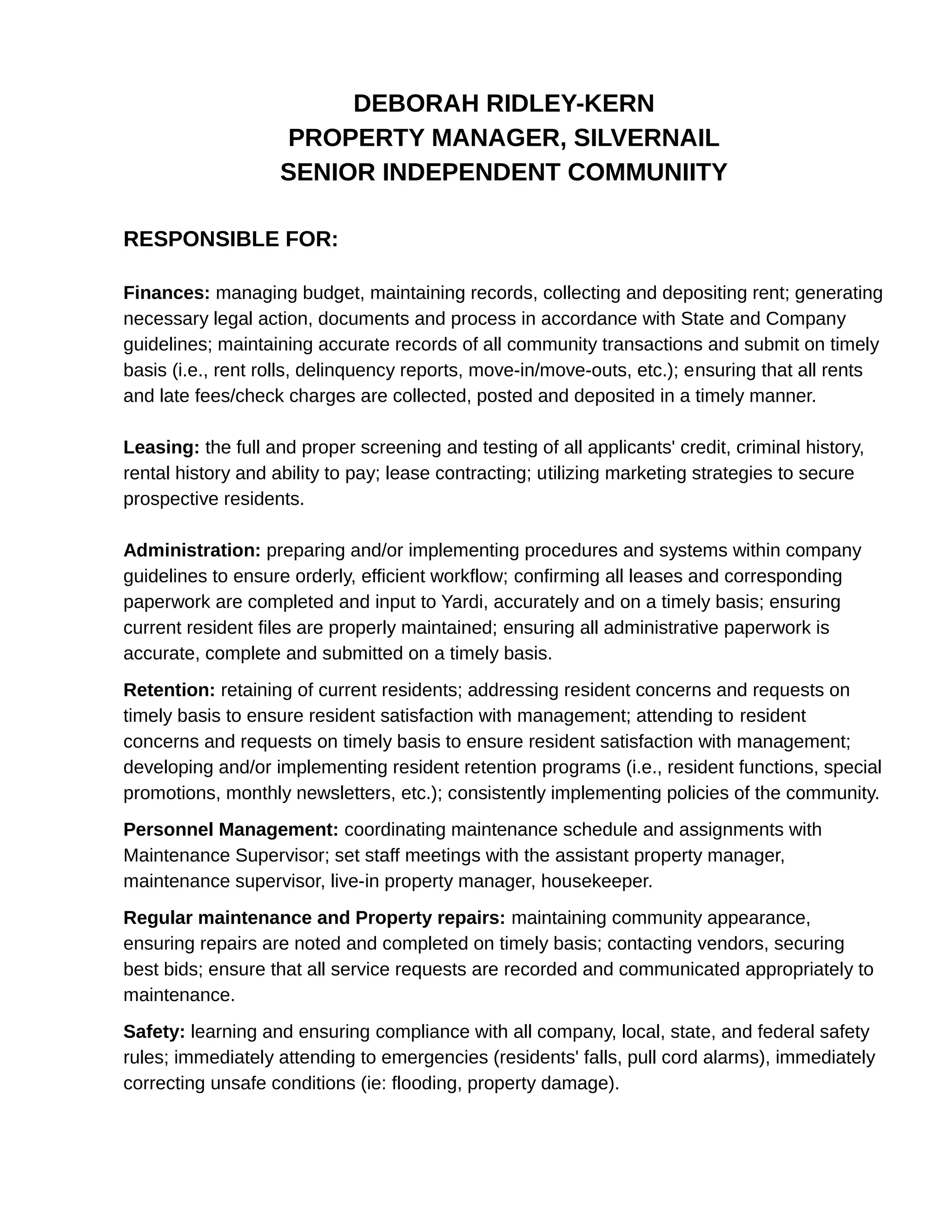 Professional Property Management Resume' | PDF