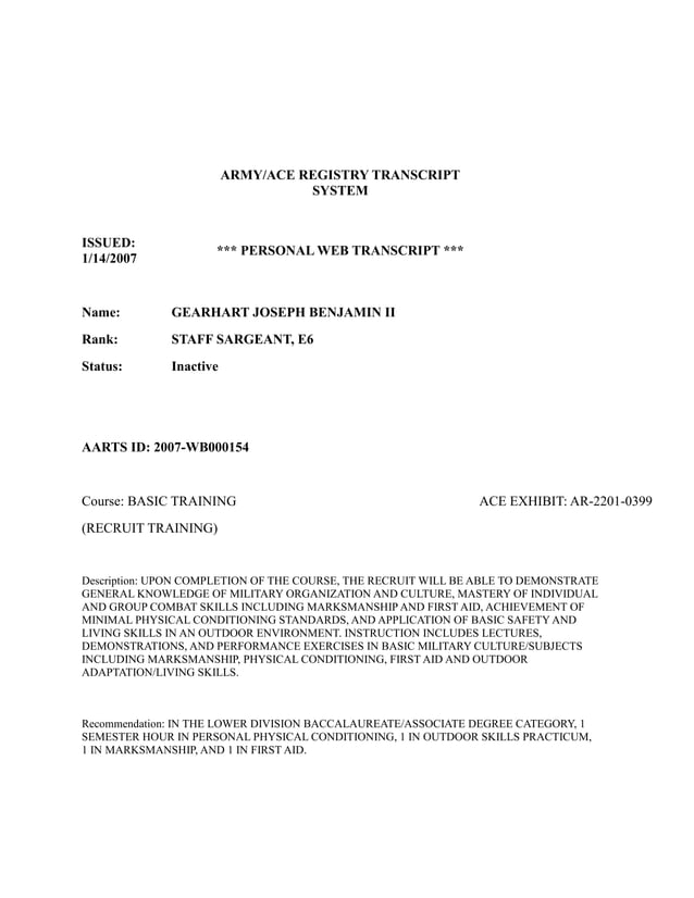 ARMY Education Transcript | PDF