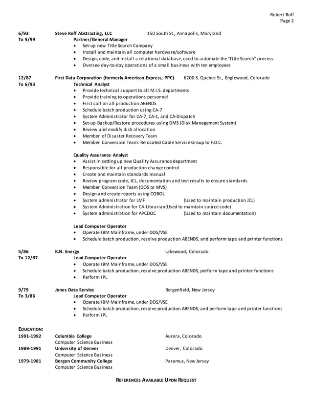 Robert Roff Resume | PDF