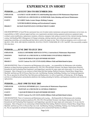 SUPERVISOR CV for ONSHORE and OFFSHORE MECHANICAL, MANTENANCE ...